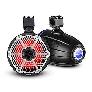 DS18 NXL-X8TPNEO/BK 8" Neodymium Marine Towers with Built-in Passive Radiator, 1" Driver and RGB LED Lights - High Performance, Marine Grade IP65 Rated, 550W Max 180W RMS 4 Ohms (Pair)