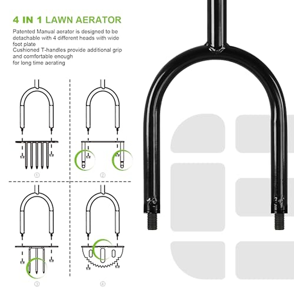 Evcitn 4 in 1 Lawn Aerator – Manual Plug Coring Aerator, Spike Aeration with Inches Iron Tines, Twist Tiller Claw Cultivator, Half Moon Lawn Edger for Flower Box, Sidewalks,Garden,Lawn…