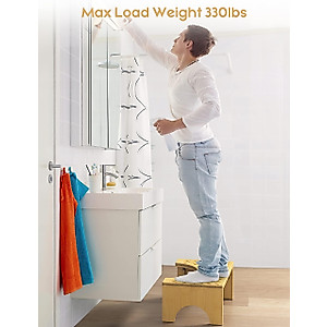 Toilet Stool, Easoger Bamboo Poop Stool, 7" Foldable Potty Stool, Wood Bathroom Step Stool Squat with Anti Slip Layer, 330 lbs Capability