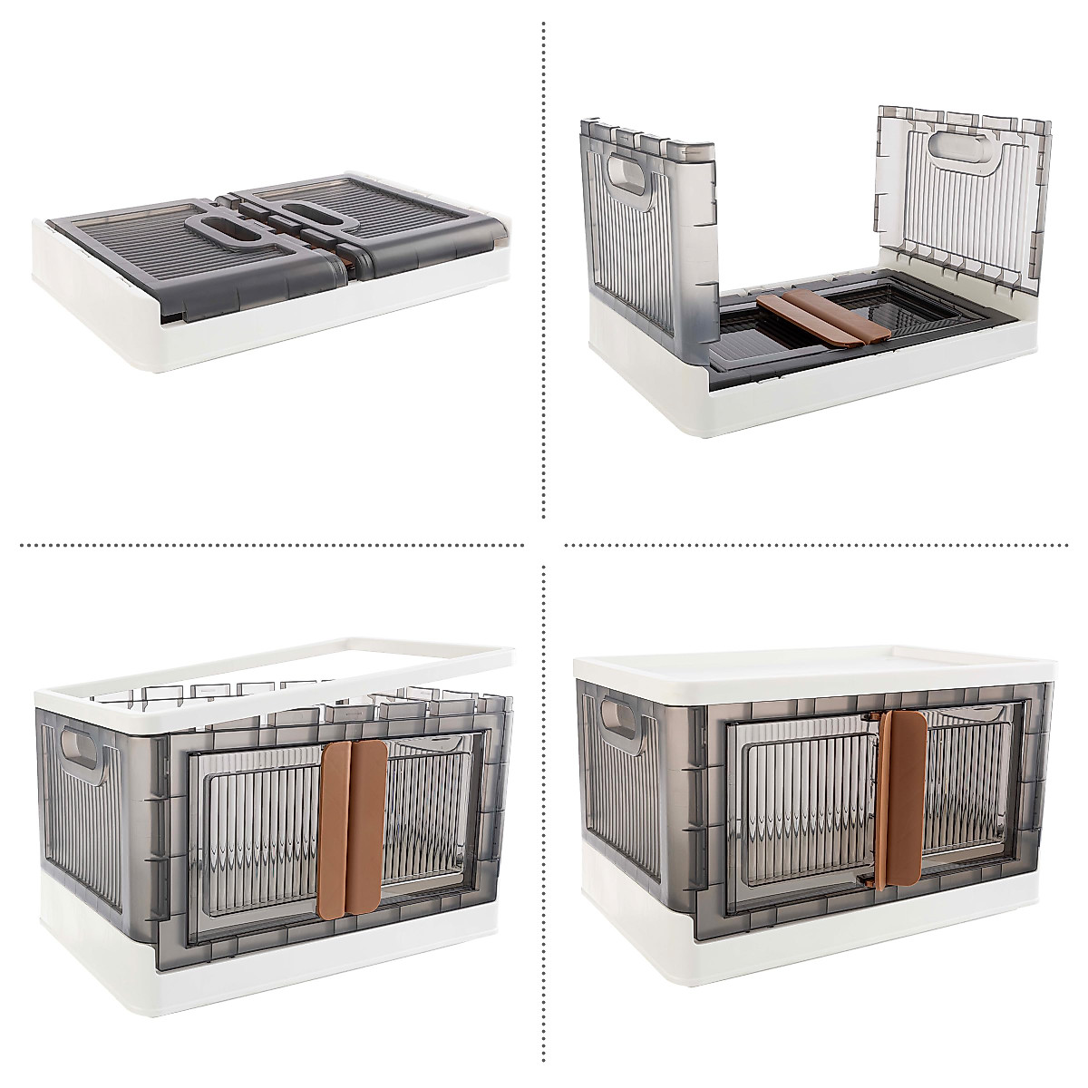 Home-Complete Collapsible Storage Bin - 8.4 Gal Large Capacity Organizer with Lid, Double Doors, and Wheels - Stackable Storage Containers