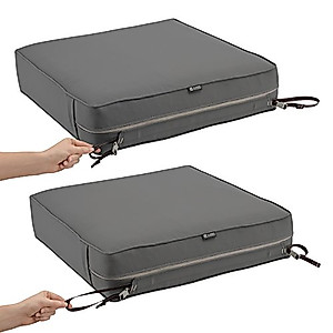 Classic Accessories Montlake FadeSafe Water-Resistant 23 x 23 x 5 Inch Square Outdoor Seat Cushion, Patio Furniture Chair Cushion, Light Charcoal Grey, Outdoor Cushion Cover