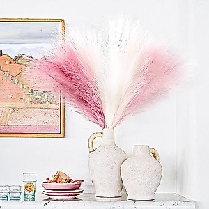 Der Rose Pampas Grass Pink 17.7 Inch 6pcs Faux Pampas Grass Decor Pompas Floral for Pink Room Bathroom Home Office Decor Aesthetic