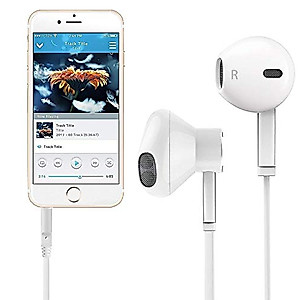 Noise Isolation Earphones Premium Sound Headphones Earbuds Bass Enhance Stereo with Microphone Remote Control Compatible for Cell Phone/Tablets-White