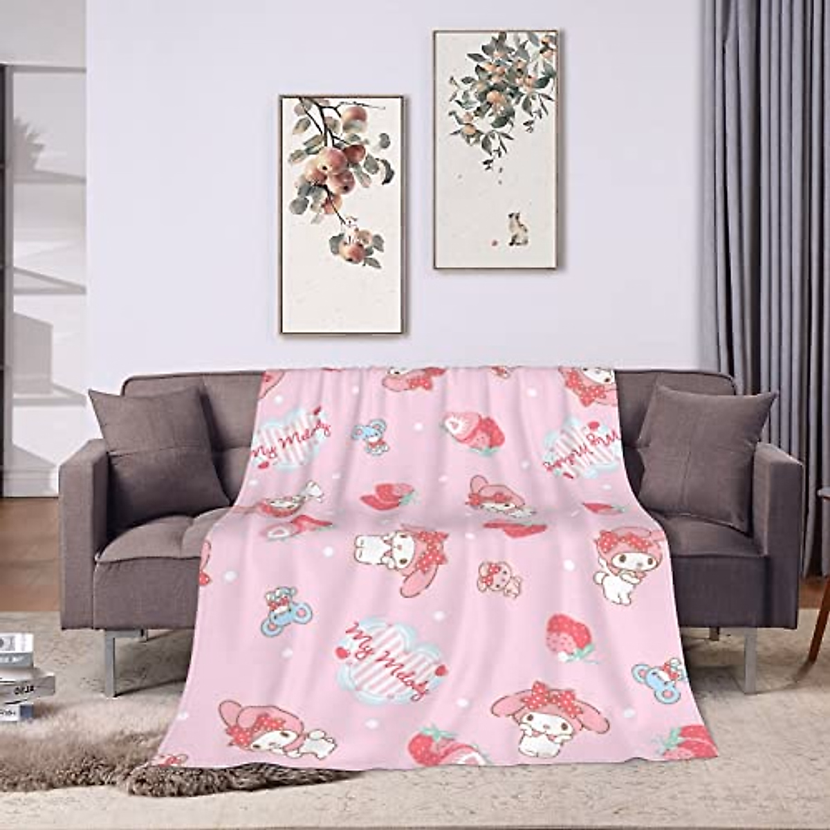 ORPJXIO Blanket Kuromi Anime My Melody Throw Flannel Blanket Bed Blanket for Couch Sofa Bedroom Home Decor 60"x50"