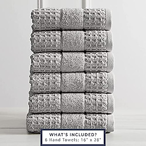 100% Cotton Super Soft Luxury Hand Towel Set | Quick-Dry and Highly Absorbent | Waffle Textured | 550 GSM | Includes 6 Hand Towels | Harper Collection (Light Grey)