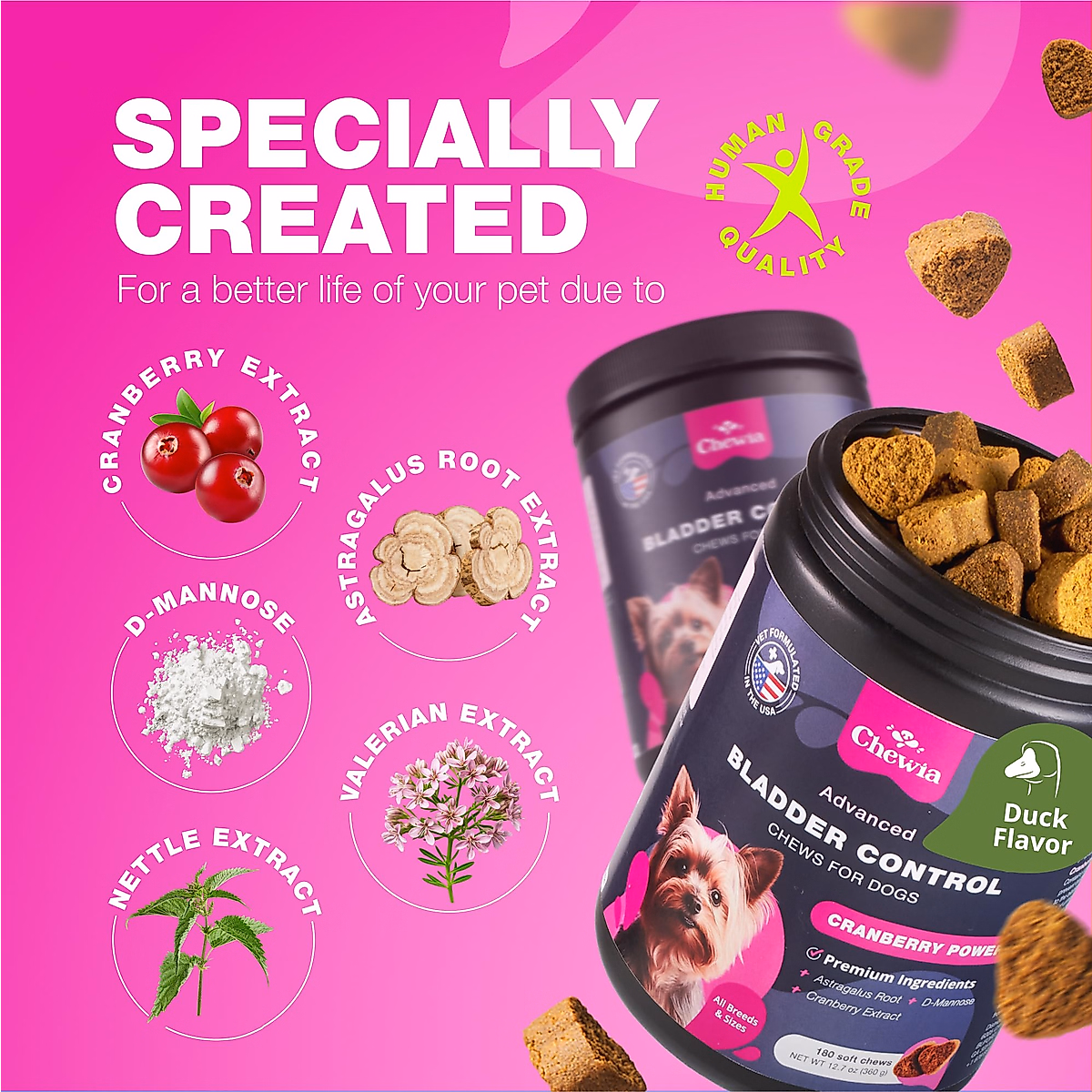 Dog UTI Treatment - Dog Cranberry Supplement for Urinary Tract, Bladder & Kidney Health, Incontinence Support - Bladder Control Cranberry Chews - Cranberry Supplement for Dog Incontinence