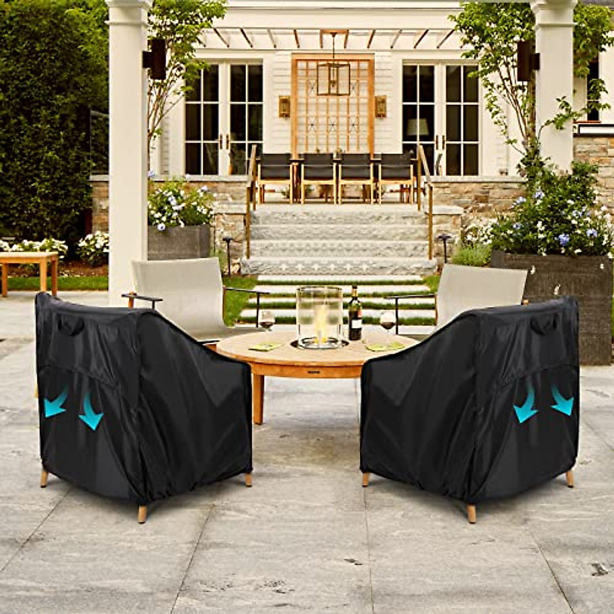 VARIETYFACE Waterproof Patio Furniture Covers,Outdoor Chair Covers 2 Pack Sunproof,Durable Lawn Chair Covers,Fits up to 35W x 38D x 31H inches Black