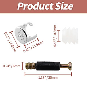 Jiozermi 36 Sets 3-in-1 Furniture Connecting Kit, M6 x 35mm Cam Screw Dowel Screws, 15mm Cam Fitting Cam Lock Nuts, with Pre-Inserted Nuts for Cabinet Drawer Wardrobe