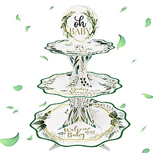 Oh Baby Sage Green Baby Shower Cupcake Stand for Boy and Girl Baby Shower Welcome Baby Gender Reveal Birthday Party Supplies Decorations
