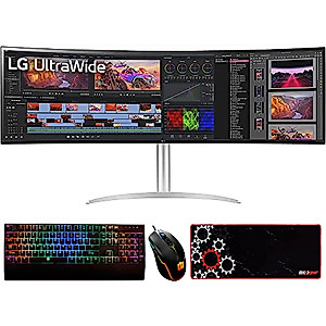 LG 49WQ95C-W 49" 32:9 UltraWide Dual QHD Nano IPS Curved Monitor Bundle with Deco Gear Mechanical Gaming Keyboard, Deco Gear Wired Gaming Mouse and Deco Gear Gaming Mouse Pad