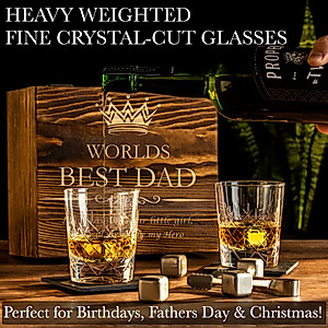 FJ FREDERICK JAMES Gifts for Dad from Daughter - Engraved 'Worlds Best Dad. You'll Always be my Hero' Whiskey Glass Set I Dad Birthday Gift I Dad Gifts from Daughter