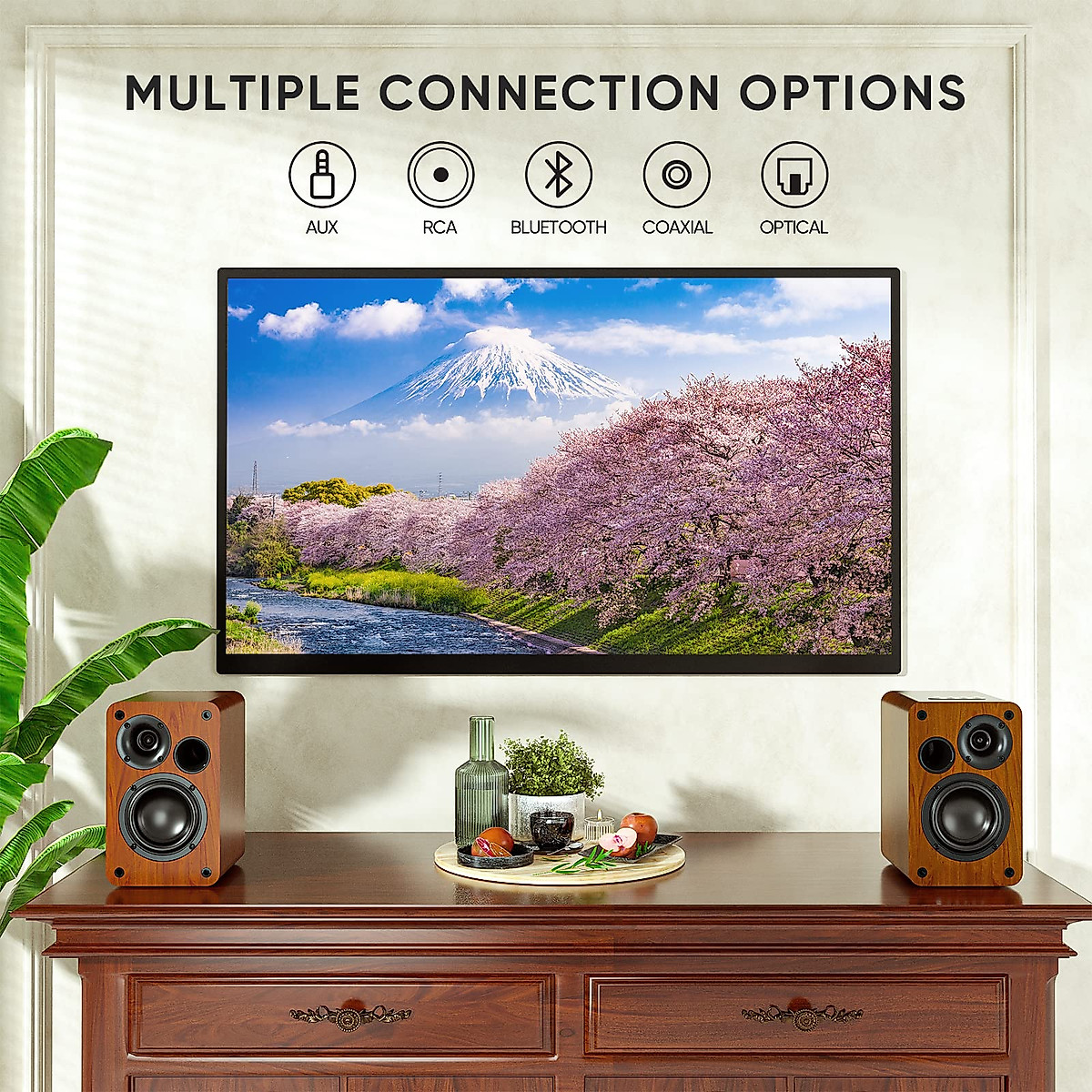 Saiyin Bluetooth Bookshelf Speakers, 30W X 2 Powered TV Speakers with 3.5 Inch Woofer, Turntable Speakers with Optical/AUX/RCA Input for PC and TV