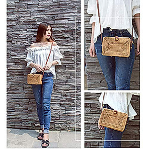 Zinuo Exquisite Straw Bag Women Rattan Woven Shoulder Handbag Summer Beach Crossbody Bag (Square)