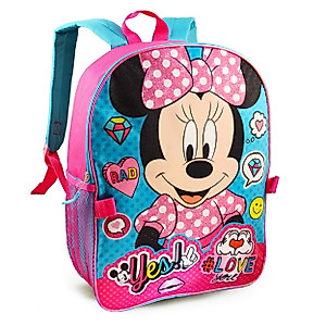 Disney Studio Disney Minnie Mouse Backpack with Lunch Box for Girls - 5 Pc Bundle With Large 16 Minnie Mouse Bag, Insulated Lunch Bag, Stickers, and More (Minnie School Supplies)