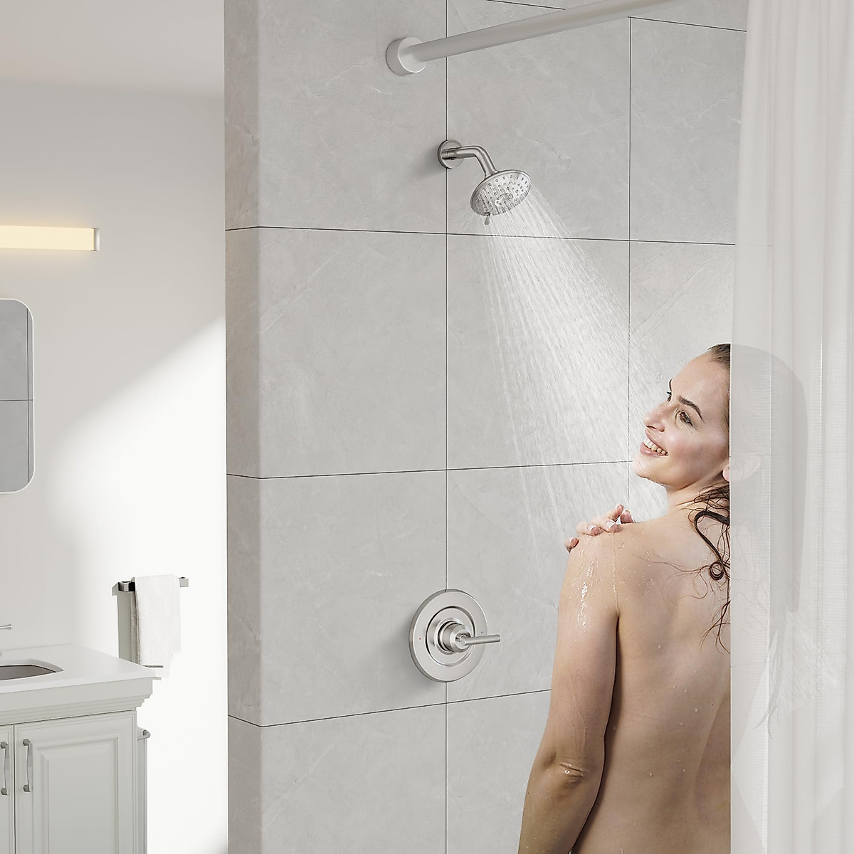 Replacement for Moen T2901BN Gibson Posi-Temp Valve Trim Kit, Brushed Nickel Shower Trim Kit Shower Lever Handle (#2510 Valve Required)