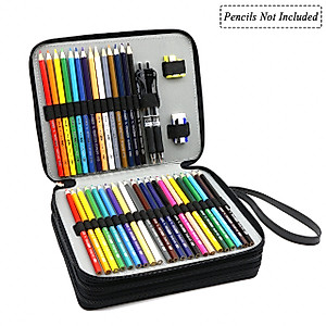 YOUSHARES 120 Slots Pencil Case - PU Leather Handy Multi-layer Large Zipper Pen Bag with Handle Strap for Prismacolor Watercolor Pencils, Crayola Colored Pencils, Marco Pens and Makeup Brush (Black)