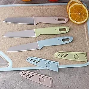 Kocpudu Paring Knife, Sharp and Durable Fruit Knife with Protective Cover, Suitable for Most Types of Vegetables and Fruits,6 Pieces (pink, Blue, Green)