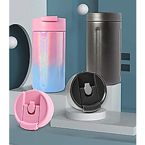 4 in 1 Slim Can Cooler with Lid for 12 OZ Skinny Can, Regular Can & Beer Bottle, Keep Cold for 6 Hours, Double Walled Stainless Steel Vacuum Beverage Can Insulator(Glitter Gradient)