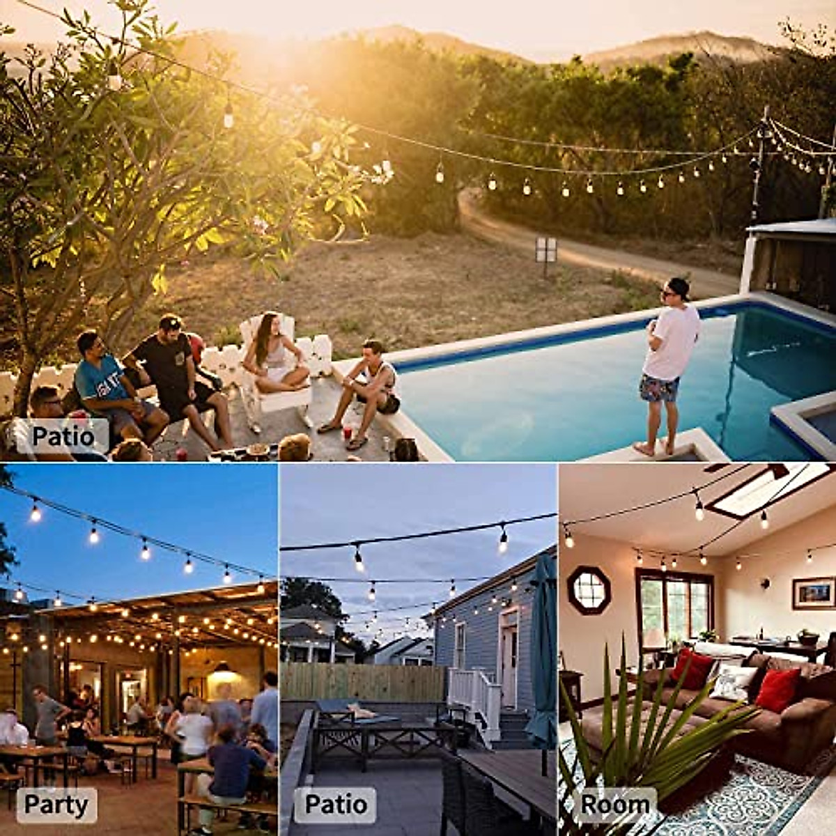 LONIUTO Outdoor String Lights, 200 FT LED String Outdoor Lights Waterproof & Shatterproof, Patio Hanging Lights with 50 Bulbs, Camping Decorative Lights for Outdoor Backyard Garden Decor