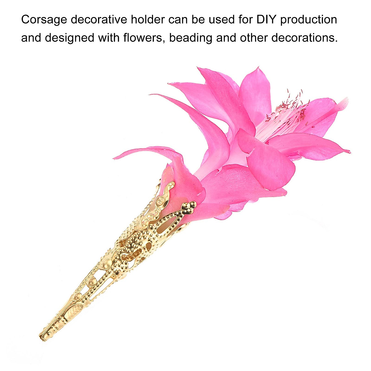 MECCANIXITY Corsage Decorative Holder, Alloy Lapel Pin Brooch Vase 42mm for Wedding Party Prom DIY Charms Dark Gold Tone Pack of 4