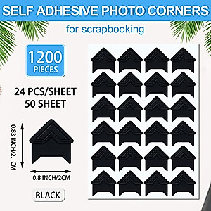 1200 Pcs Photo Corners Self Adhesive Black Photo Corners for Scrapbooking and Stamping Supplies DIY Scrapbook Stickers Album Diary Personal Journal Diary Organizer Christmas Memory Book Picture Corner