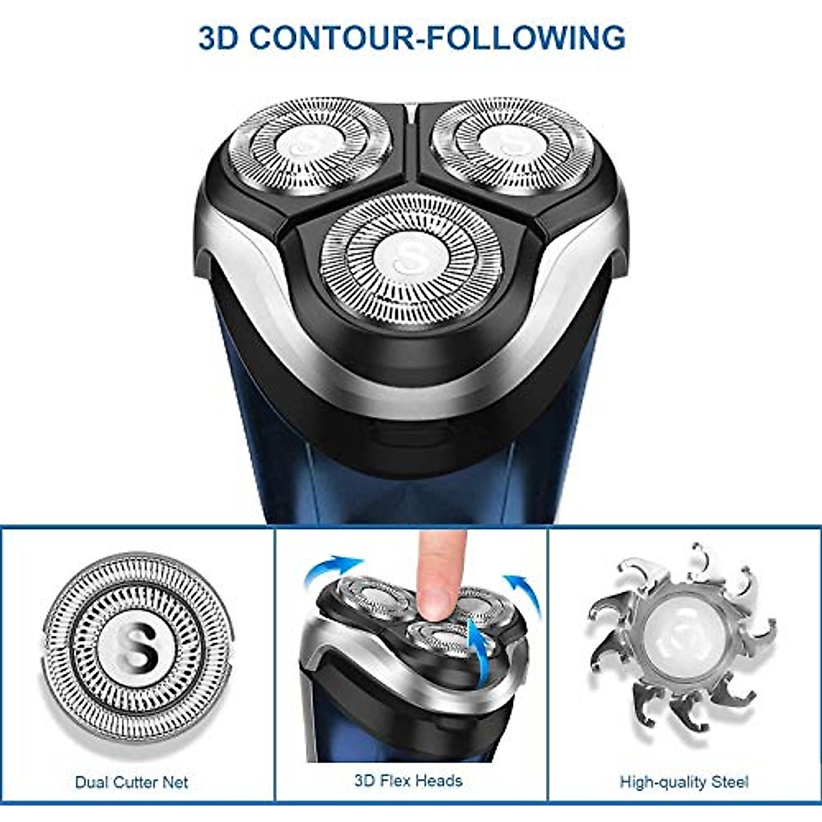 SweetLF Electric Razor for Men IPX7 Waterproof Electric Shavers Wet & Dry Use Rechargeable Shavers for Men（Quiet, Charge Time: 1 Hour, Use Time 120 min,2 Years Warranty),Blue