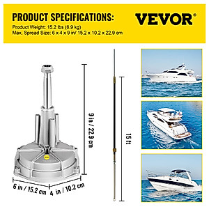 VEVOR Outboard Steering System Kit, 15' Boat Steering Cable, Standard 3/4" Tapered Shaft, Alloy Marine Steering System, Quick to Install, for Yachts, Fishing Boats, and Other Waterborne Vehicles