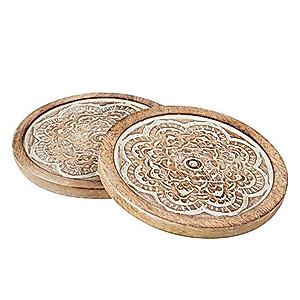 Set of 2 Wooden Trivets for Hot Dishes Pots and Pans Tea Pot Holders Nonslip Heat Resistant Kitchen Counter Accessories for Table Countertops (MD01) 8" Diameter Mandala Design