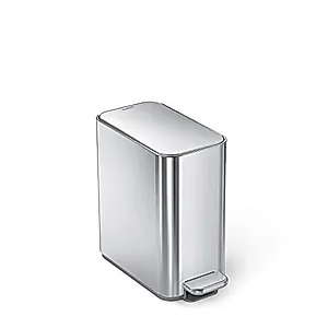 simplehuman 5 Liter / 1.3 Gallon Stainless Steel Bathroom Slim Profile Trash Can, Brushed Stainless Steel