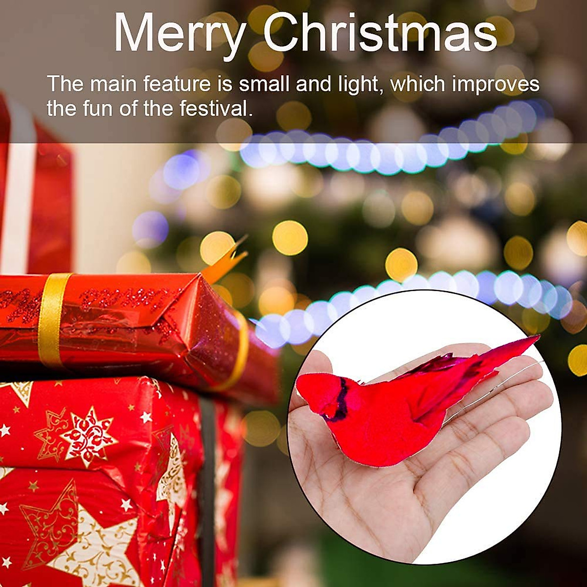 Christmas Cardinal Floral Red Artificial Feathered Birds on a Iron Wire Xmas Tree Ornaments Craft Decorations for Home Garden Wedding Decor Pack of 6