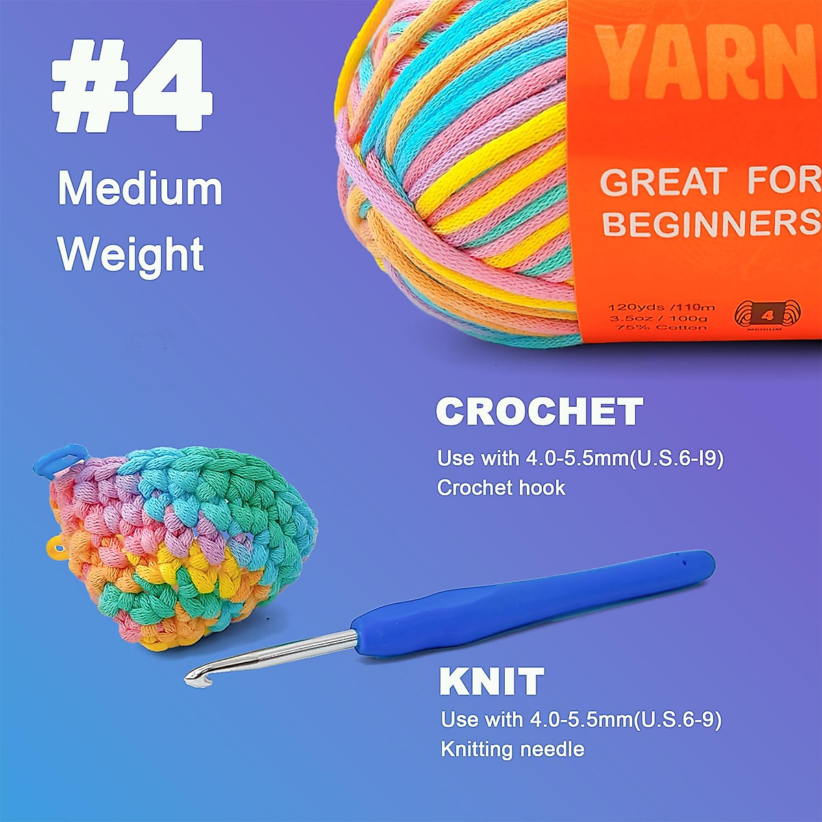 FREEASYFAR 3.5Oz/120yds Beginner Easy Yarn, Crochet & Knitting Yarn for Beginners with Easy-to-See Stitches, Worsted-Weight Medium #4;Cotton Blend Yarn for Amigurumi DIY(Coral,1 Skein)
