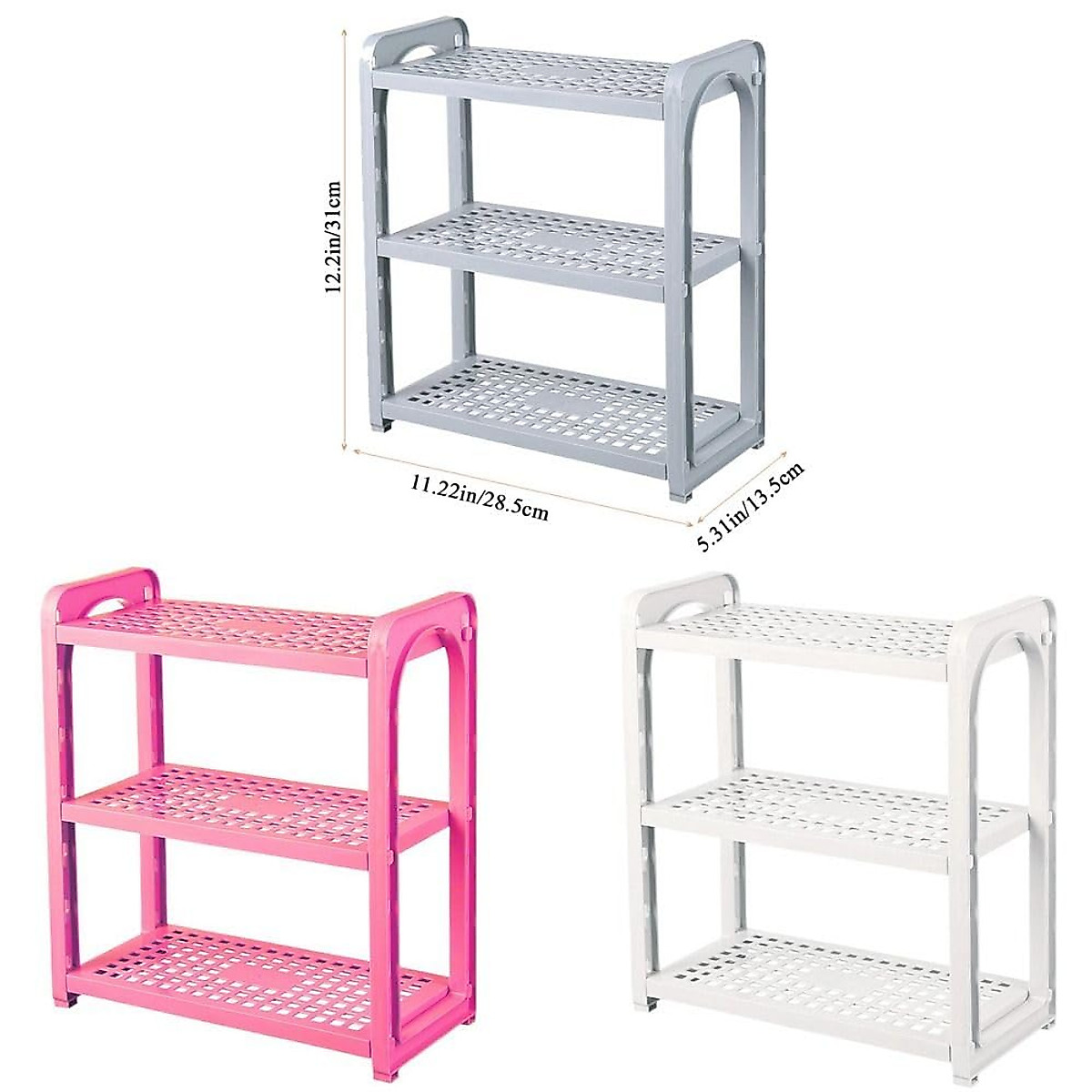 1PCS Three-Layer Storage Rack,Multifunctional Storage Rack Hollow Shelf Rack Adjustable Sundries Organizer for Kitchen Office(Pink)