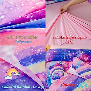 ANGIYUIN 6 Pcs Tie Dye Pink Twin Comforter Set for Girls, 3D Rainbow Galaxy Gradient Themed Bed in A Bag, Pastle Nebula Kids Bedding Set with Sheets, Comforter and Pillowcases for All Season