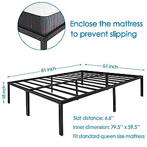 HAAGEEP 18 Inch Queen Bed Frame No Box Spring Needed High Platform Bedframes with Storage Size Black Metal