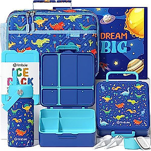 Fimibuke Kids Bento Lunch Box with 4 Compartments, Insulated lunch Bag, Stainless Steel Insulated Water Bottle, Ice Pack & Utensils, Birthday Gift for Ages 3-12 Back to School Toddler Girls Boys
