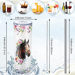 Umigy 2 Pcs Christmas Horse Gifts Horse Print Tumbler Pink Horse Socks for Women, 20 oz Skinny Water Tumbler with Lids Straw and Straw Brushes for Christmas Horse Lovers Gifts