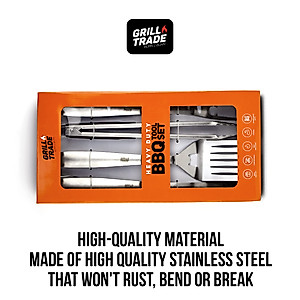 Grill Tools Set - BBQ Grill Utensils - Barbecue Grill Accessories with Tongs, Spatula, Fork, Brush - High-Grade Stainless Grilling Tool Kit - Dad Grill Set Gifts for Men - Dishwasher Safe