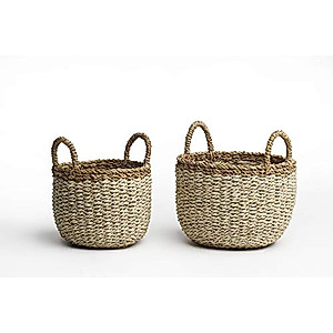 Fab Habitat Storage Basket Set with Handles - Handmade, Natural, Seagrass - Wicker Organizer for Blankets, Towels, Pillows, Toys, Laundry, Baby, Kids, Plants, Home Décor - Dakoro - Ivory Set of 2