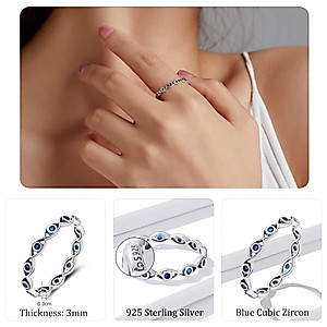 Evil Eye Infinity Ring for Women: 925 Sterling Silver Blue Eyes Stackable Rings Wedding Eternity Band Engagement Promise Cubic Zirconia Bands, Cute Rings Jewelry Birthday Presents Size 8