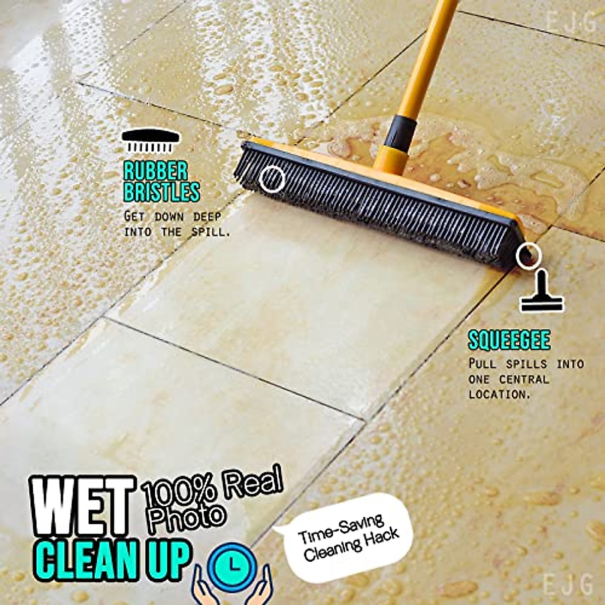 EJG Magic Pet Hair Remover, Rubber Broom & Squeegee & Mop, for Carpet Floor Cleaning, with Microfiber Dust Mop, Extendable, Silicone Bristles Long Handle Sweeper Household Hardwood Tiles Window