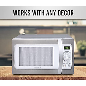 Farberware Countertop Microwave Oven 1.3 Cu. Ft. 1100-Watt with Smart Sensor Cooking, ECO Mode and Green LED Lighting, Child Lock, Easy Clean Black Interior, Retro White and Platinum