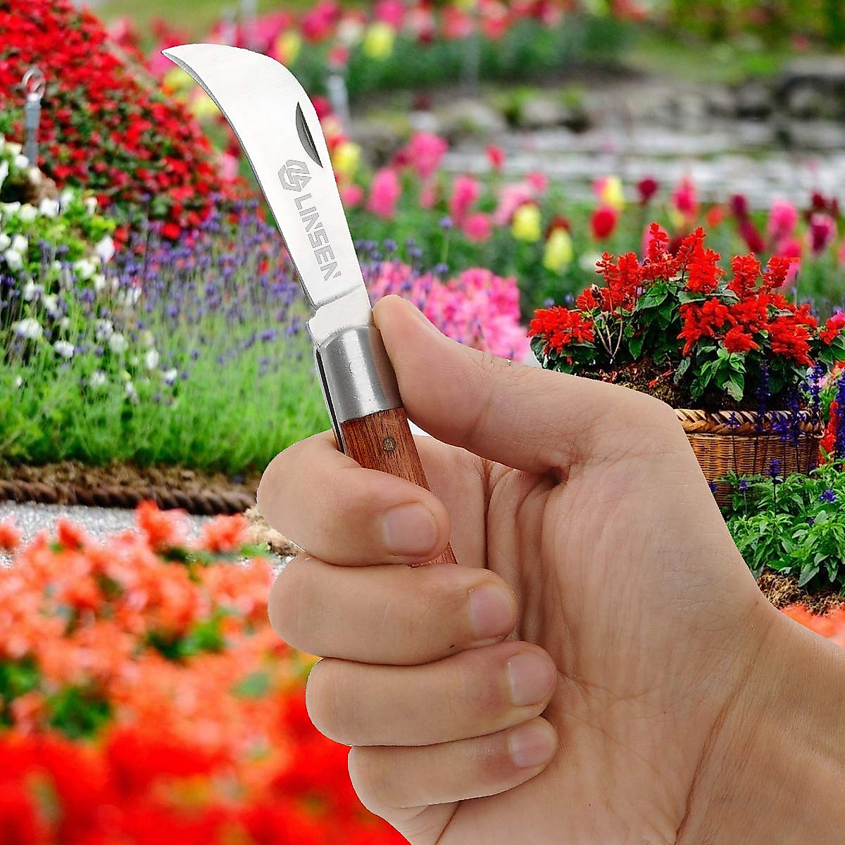 Linsen-outdoors Pruning Knife,Grafting knife, Stainless Steel Garden Budding Knife, Folding Pocket Knife For Grafting Multi Cutting Tool, Weed Bushes Branches Mushroom Diggig Knife