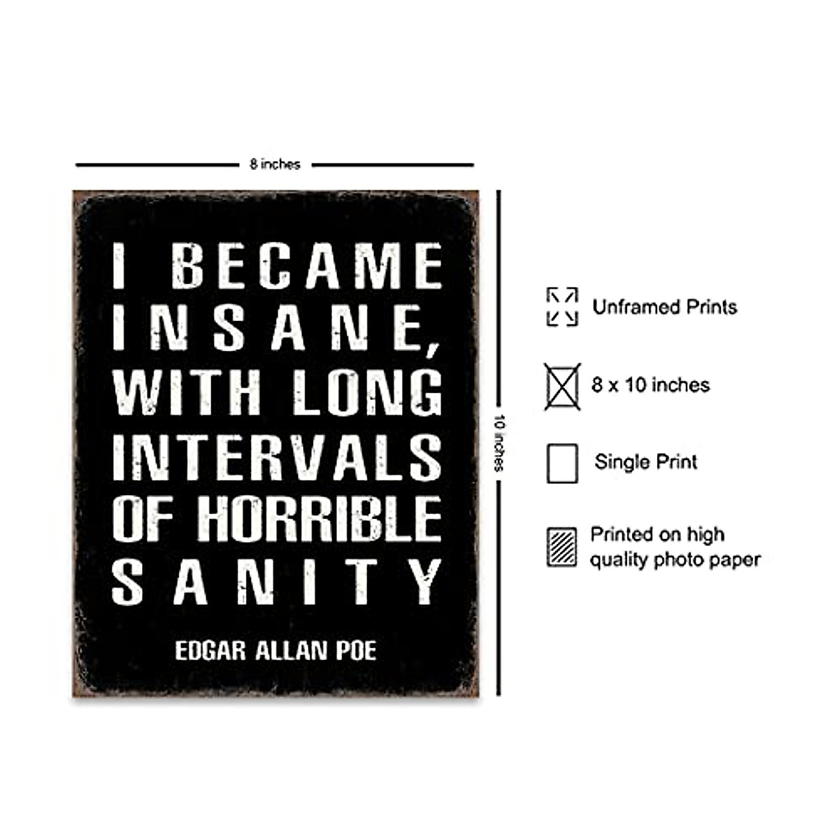 Edgar Allan Poe Wall Art & Decor - Funny Sayings for Home Decor, Office, Bedroom, Living Room, Apartment - Literary Quotes - Unique Gift for Men - Gothic Poster Print Picture Sign - Goth Home Decor