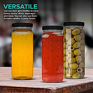 16 oz Glass Jars with Plastic Caps (12 Pack) - Reusable Food Grade Glass Bottles - Dishwasher Safe - Leak-Proof Lids - Travel Bottle for Smoothies & Juicing, Shakes, Milk, Honey - Stock Your Home