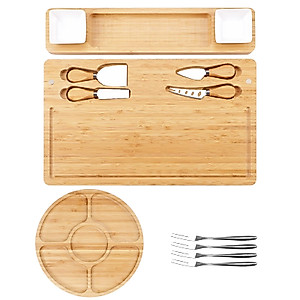 Cheese Board Charcuterie Board, Large Bamboo Platter for Serving Cheese, Meat, Unique Housewarming Gifts for Women, Anniversary, Wedding Gifts for Couple, Bridal Shower Gift