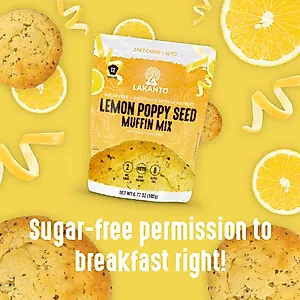 Lakanto Sugar Free Lemon Poppy Seed Muffin Mix - Sweetened with Monk Fruit Sweetener, 2g Net Carbs, Dairy Free, Keto Diet Friendly, Gluten Free, Natural Flavors, Almond Flour, Sea Salt (6.77 OZ)