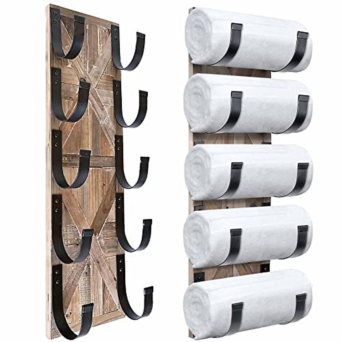 Autumn Alley Rustic Farmhouse Towel Rack for Rolled Towels – Stunning Barn Wood Farmhouse Bathroom Decor for Wall – Expertly Inlaid Wood with Matte Black Bar for Rustic Bathroom Decor