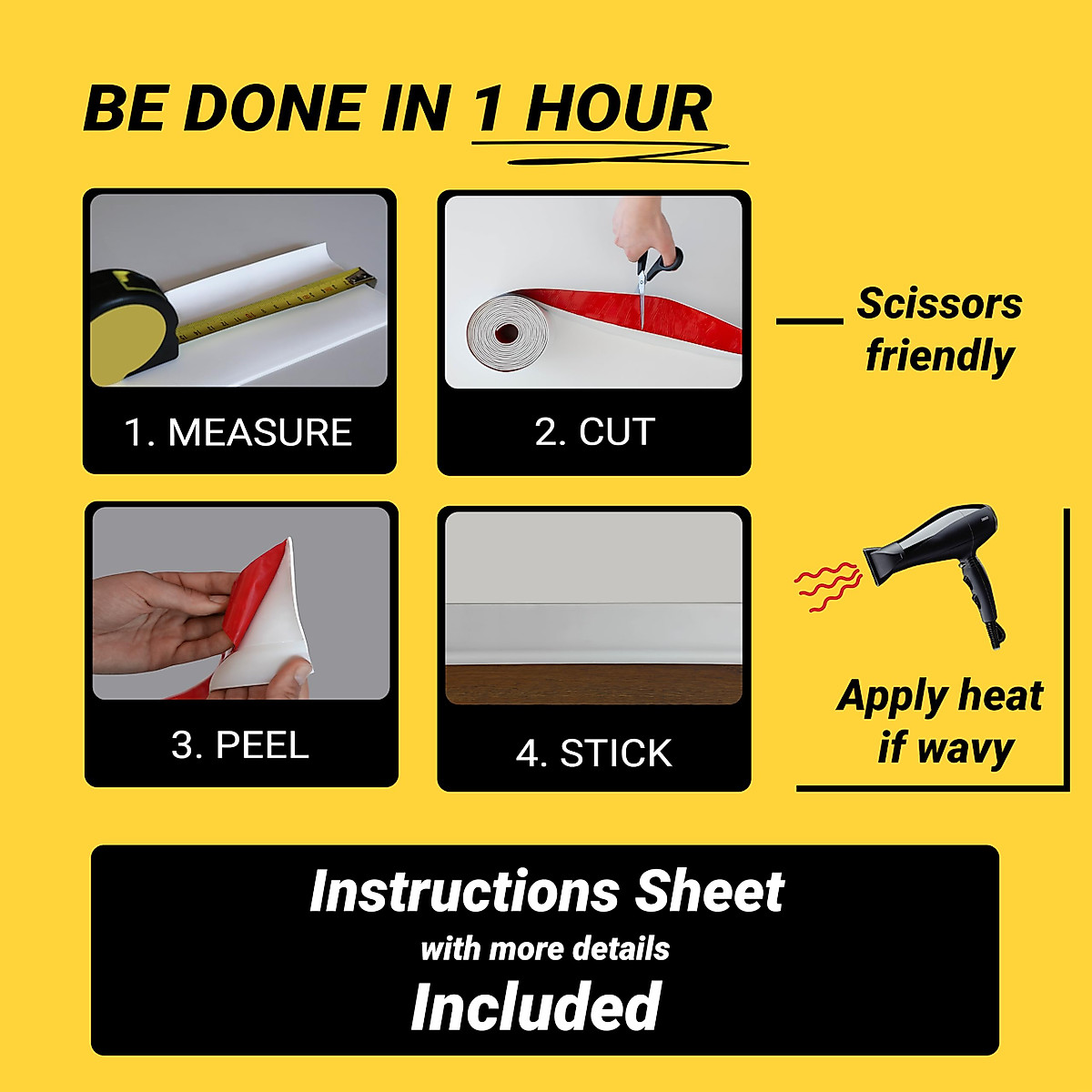 PAGONA Floor Trim Molding, Trim for Walls, Peel and Stick Baseboard, Flexible Trim Moulding, Skirting Boards for Walls, Flexible Baseboard Molding Trim, Wall Molding Trim, 4 Inch x 20 Feet