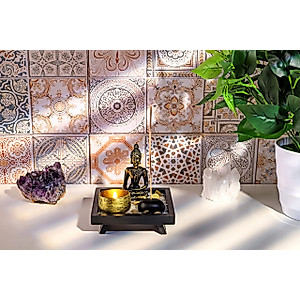 CrystalTears Meditation Zen Garden Set with Buddha Satue, Tea Light Candle Holder, Incense Burner Holder Tabletop Zen Garden Gift for Home Decor
