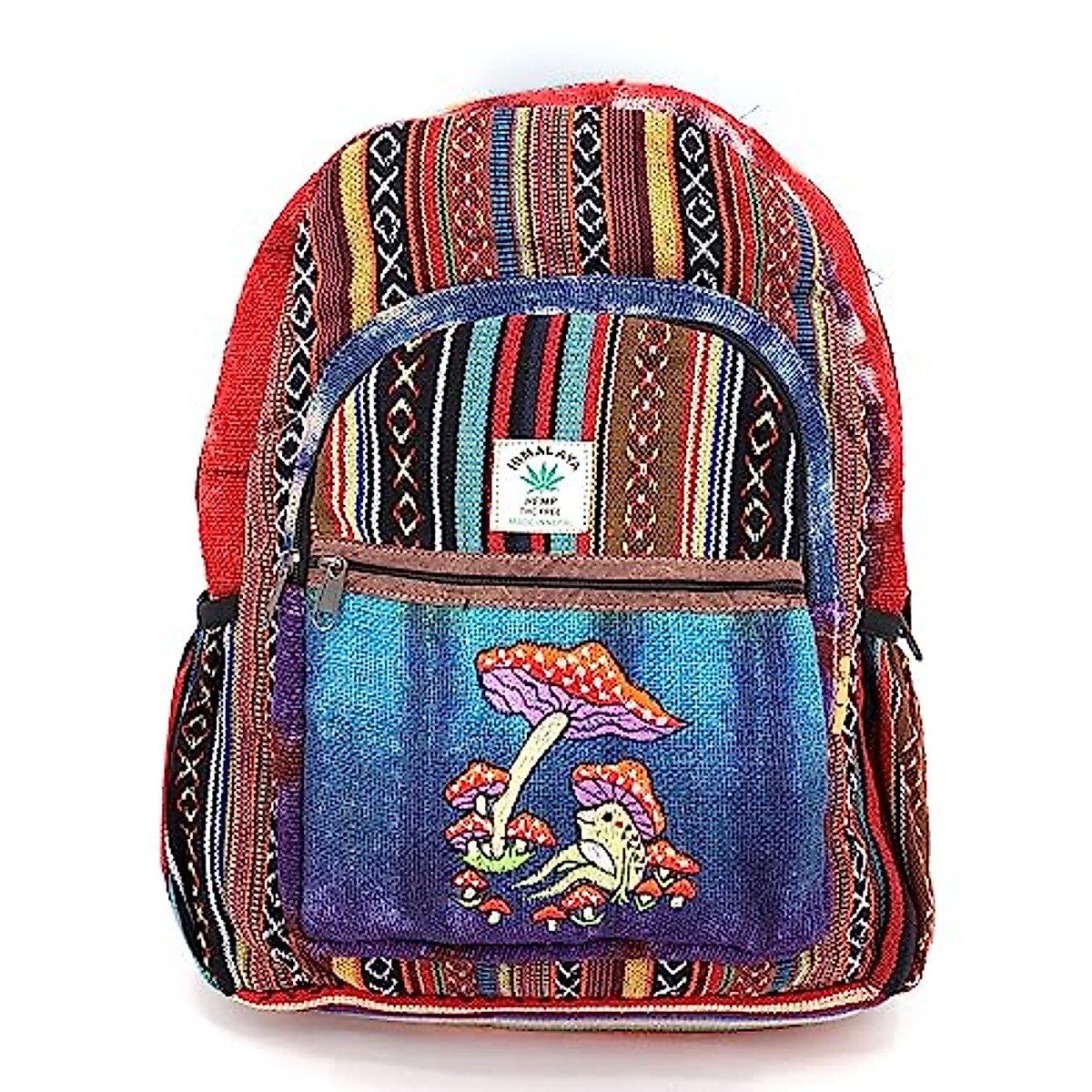 Unique Frog & Mushroom Embroidered Himalaya Hemp Hippie Backpack Festival Backpack FAIR TRADE Handmade with Love. (LARGE)